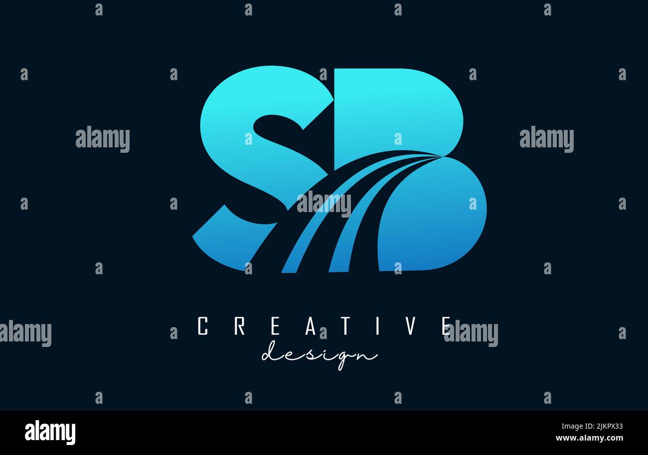 Creative blue letter SB s b logo with leading lines and road concept ...