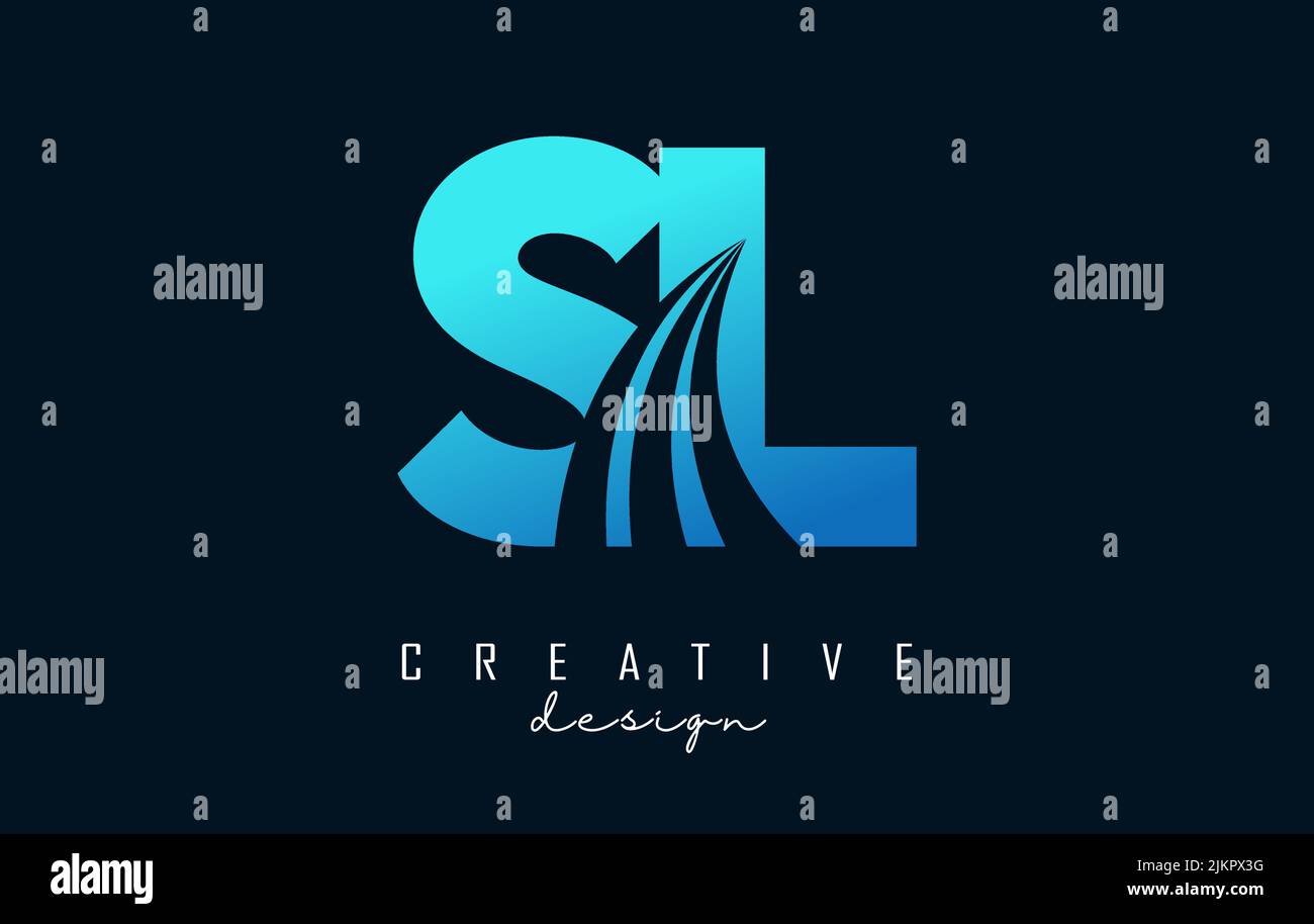 Creative blue letter SL s l logo with leading lines and road concept ...