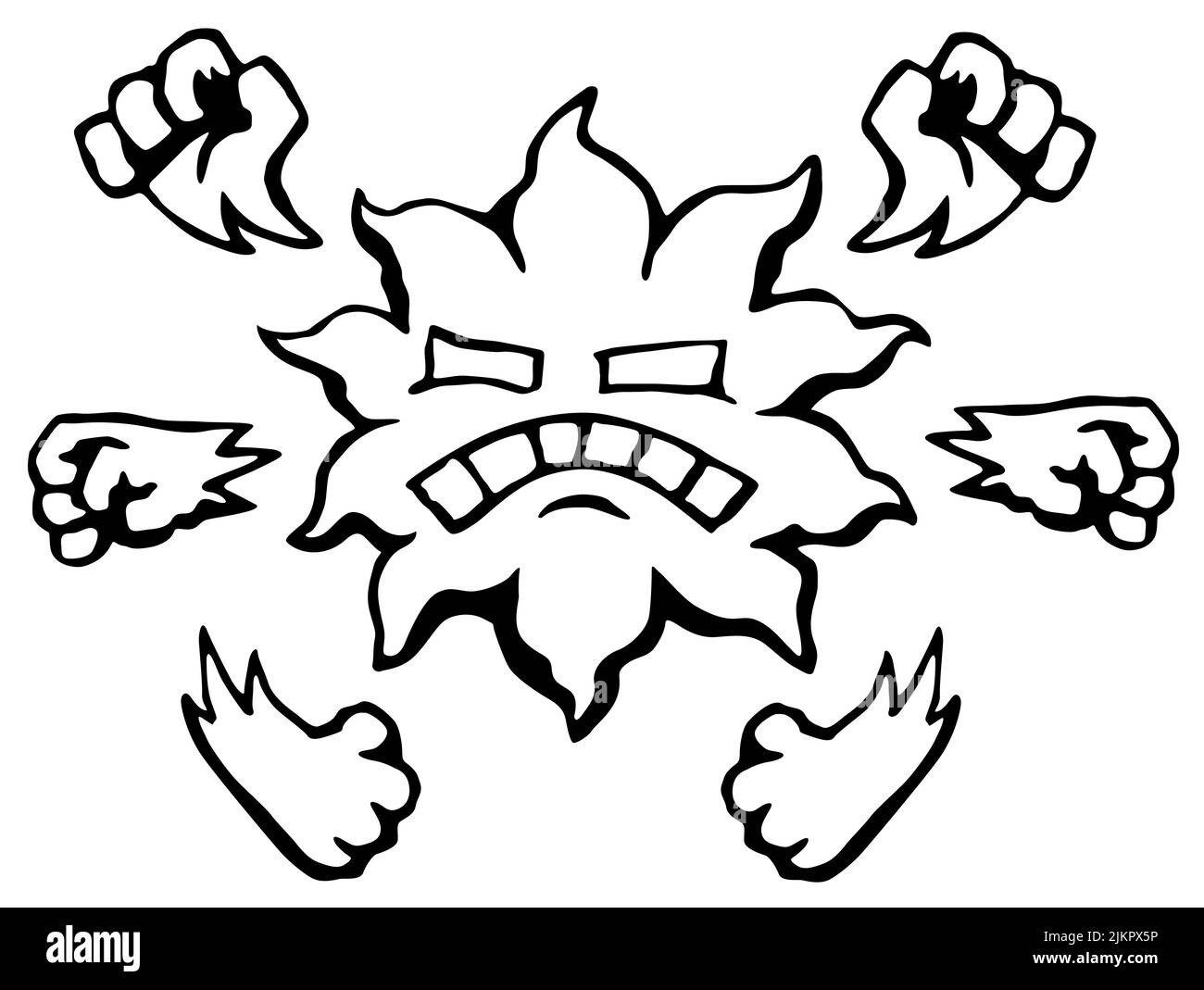 Sun strikes cartoon line drawing, vector, horizontal, black and white ...