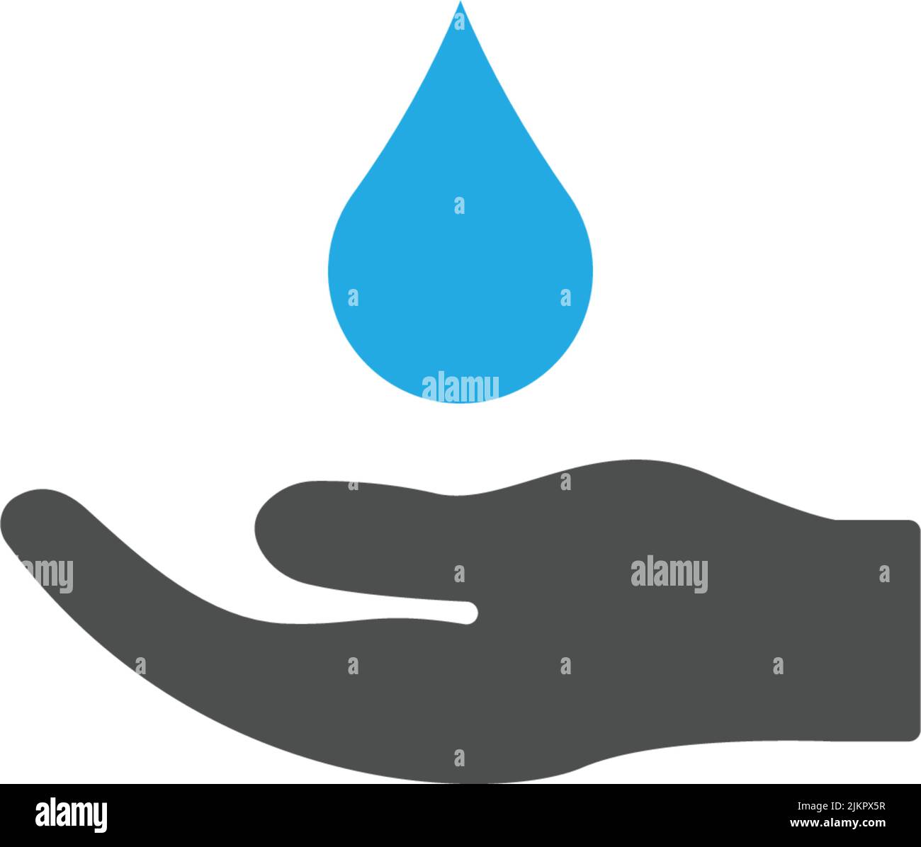 A blue water droplet over a hand symbol isolated on white background ...