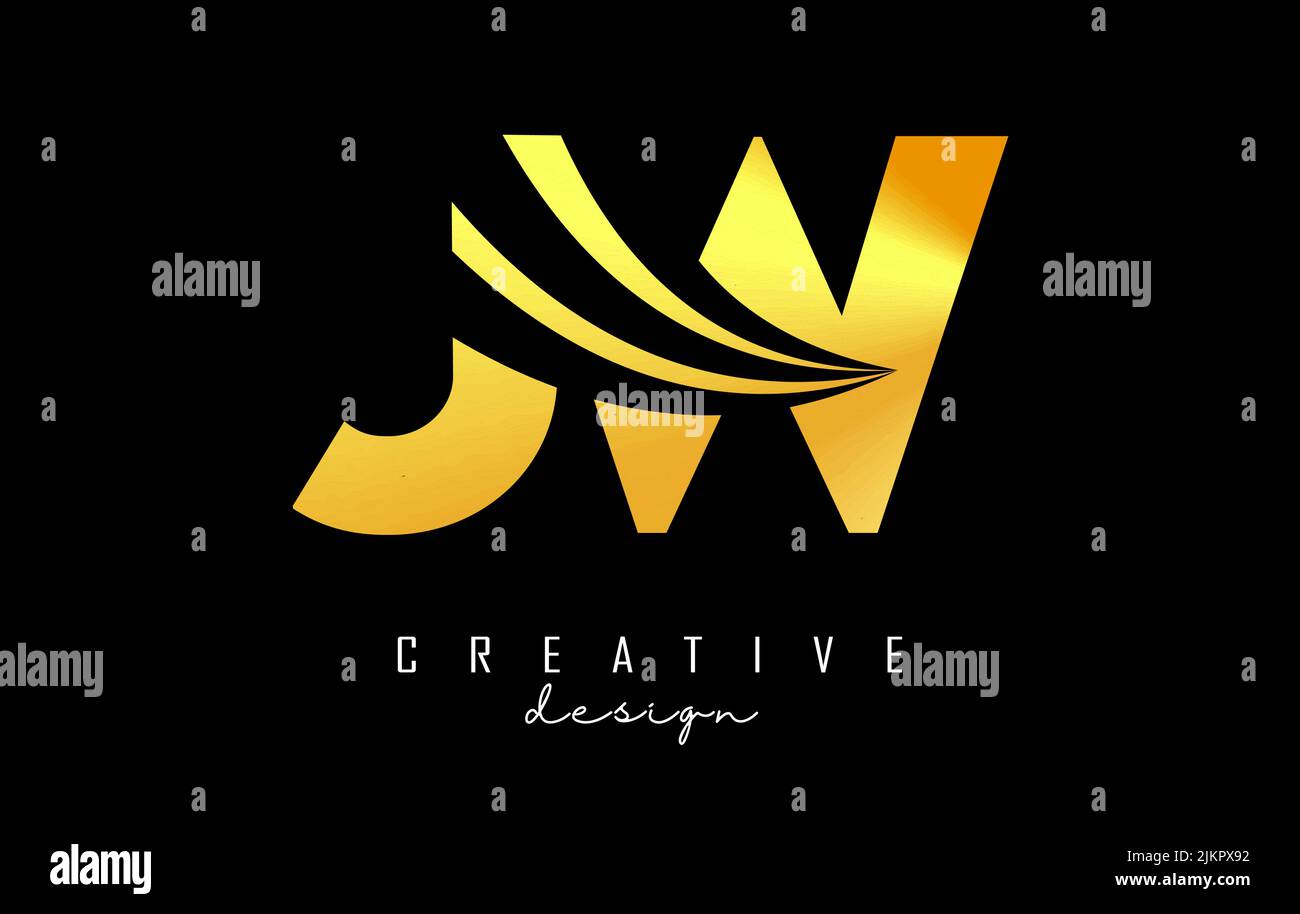 Creative golden letter JW J w logo with leading lines and road concept ...