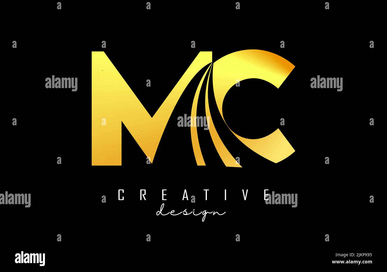 Creative golden letter MC m c logo with leading lines and road concept ...