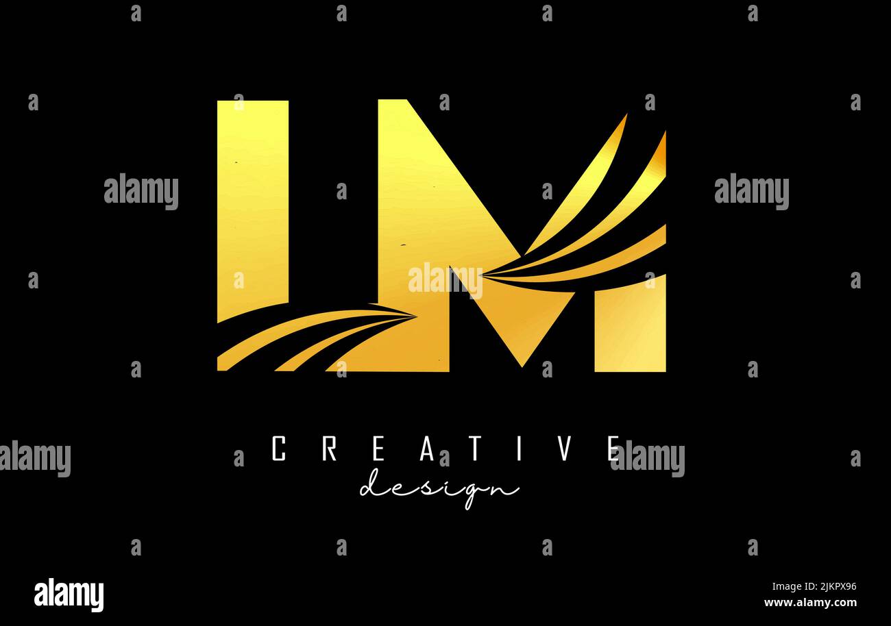 Creative golden letter LM l m logo with leading lines and road concept ...