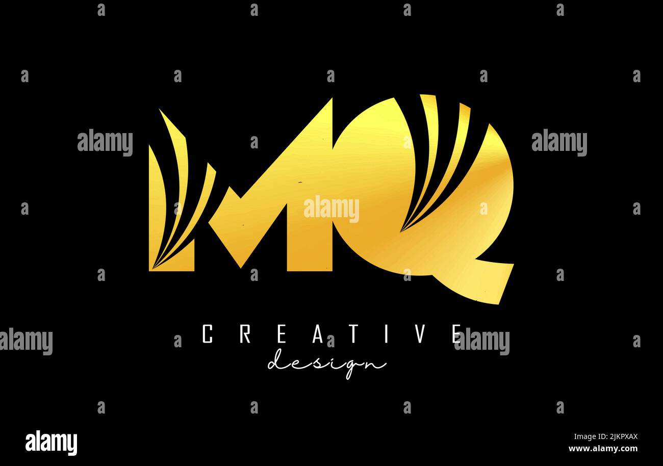 Creative golden letter MQ m q logo with leading lines and road concept ...