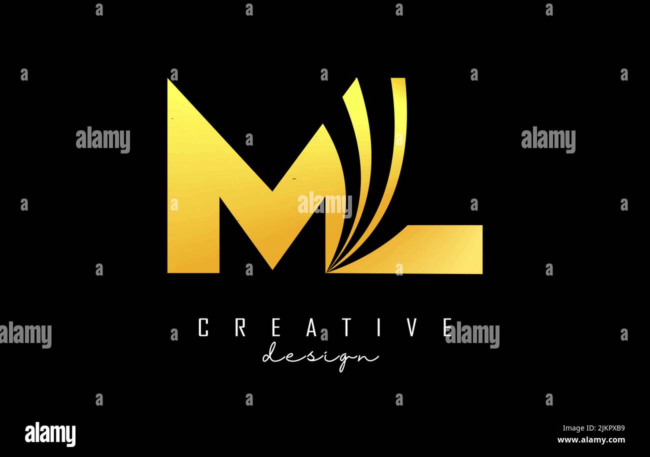Creative golden letter Ml m l logo with leading lines and road concept ...