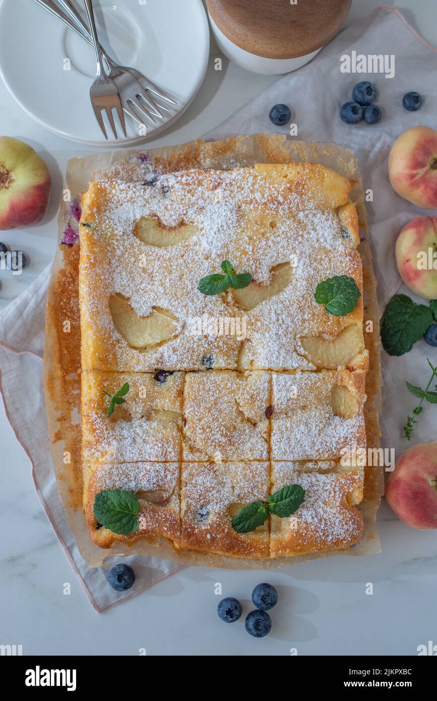 Delicious home made peach pie with blueberries and ricotta Stock Photo ...
