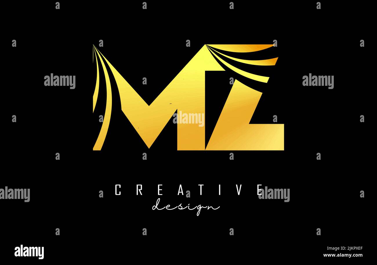 Creative golden letter Mz M z logo with leading lines and road concept ...