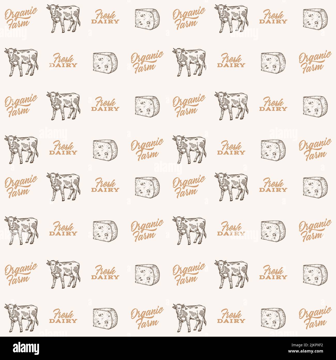 Hand Drawn Cheese, Cow and Typography Lettering Vector Seamless ...
