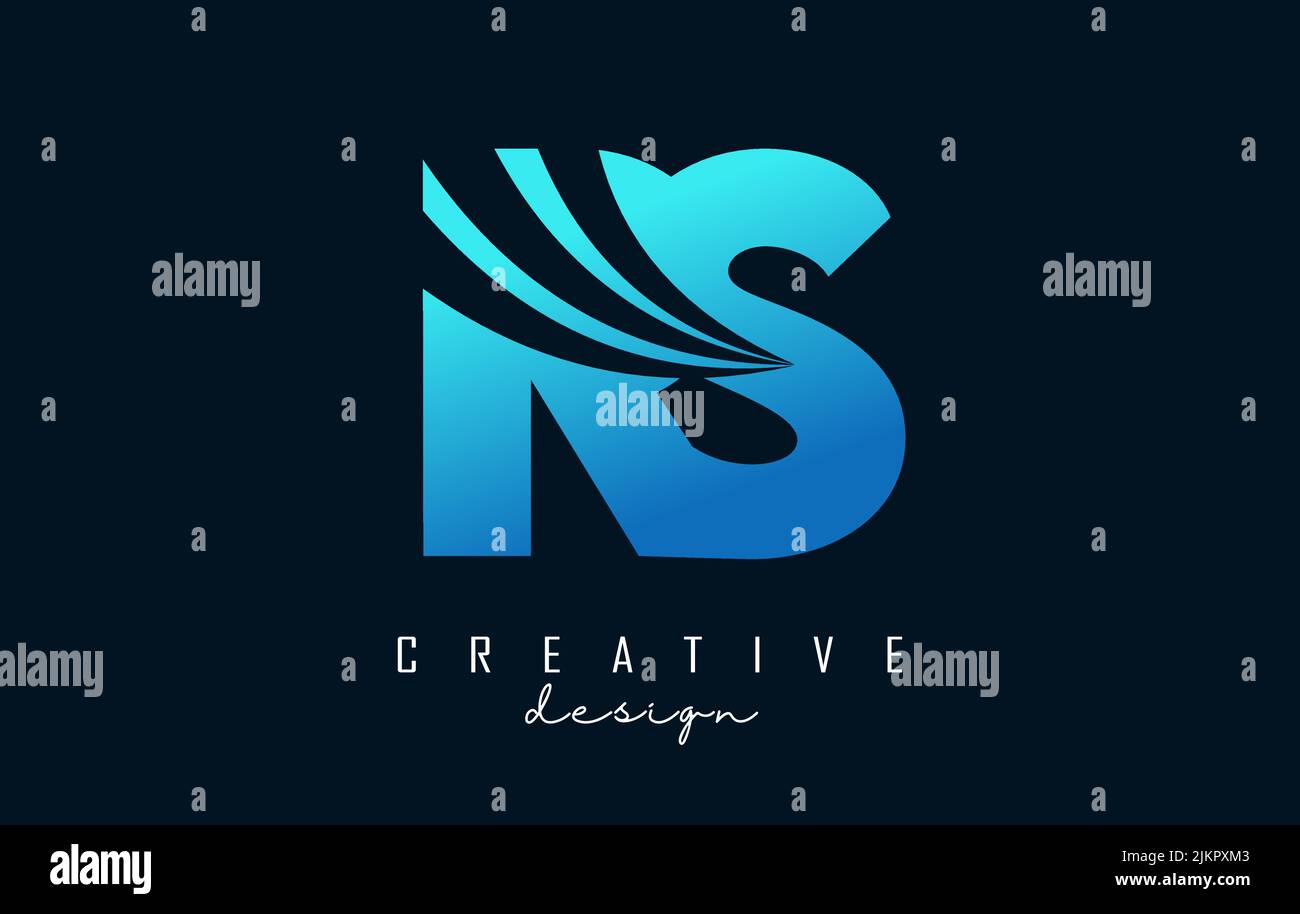 Creative blue letter RS R s logo with leading lines and road concept ...