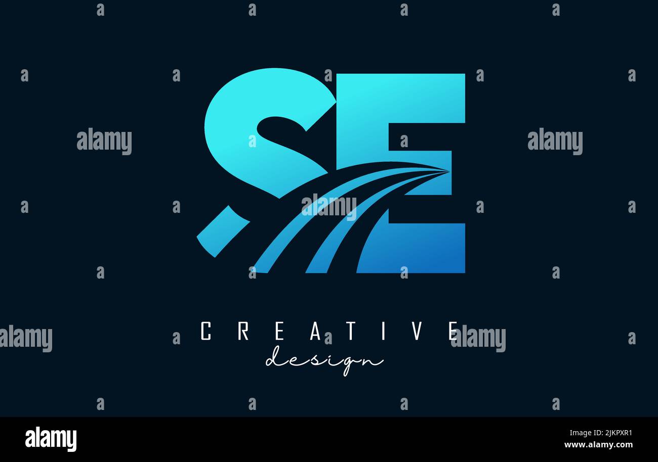 Creative blue letter SE s e logo with leading lines and road concept ...