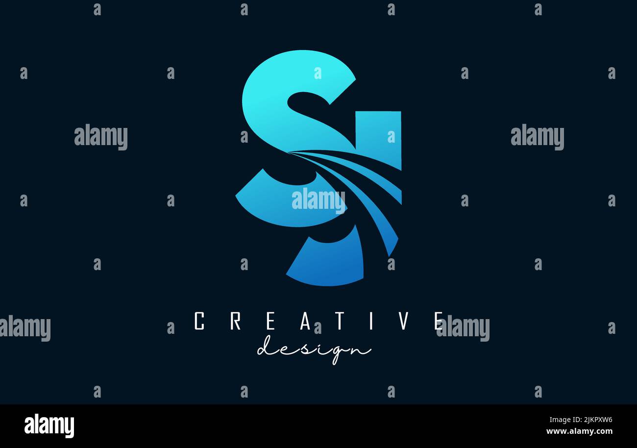 Creative blue letter SJ s j logo with leading lines and road concept ...
