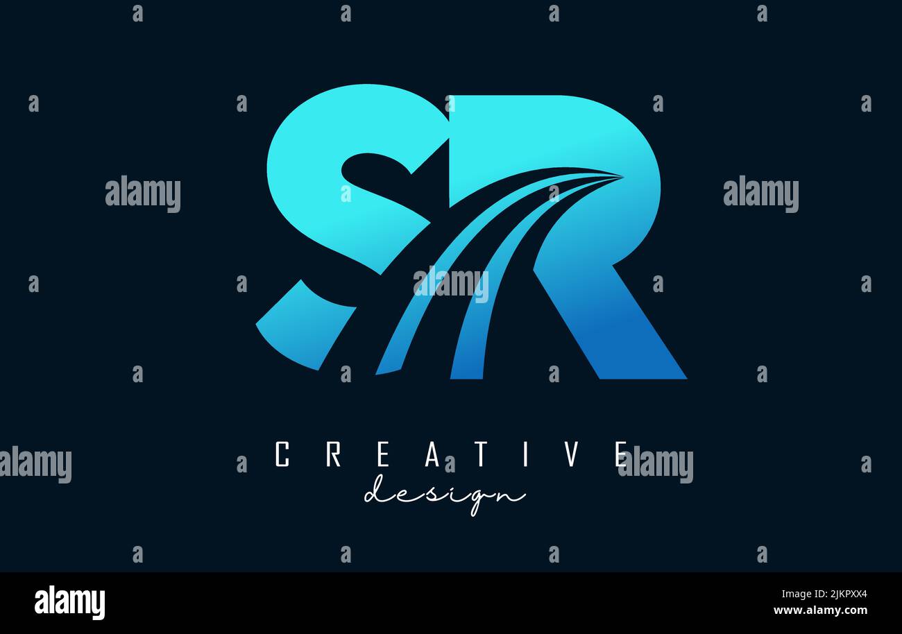 Creative blue letter SR s r logo with leading lines and road concept ...