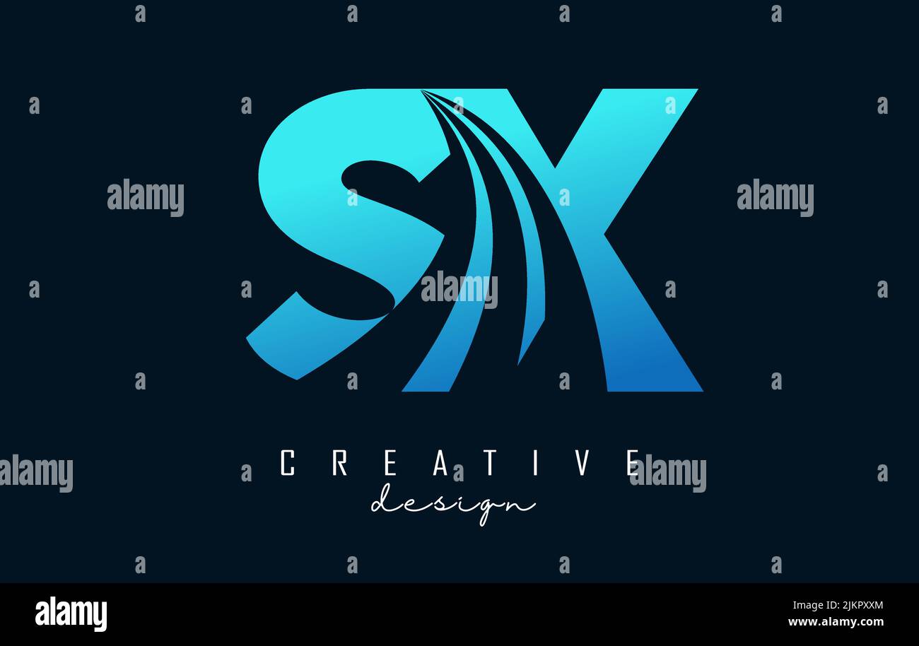 Creative blue letter SX s x ogo with leading lines and road concept ...