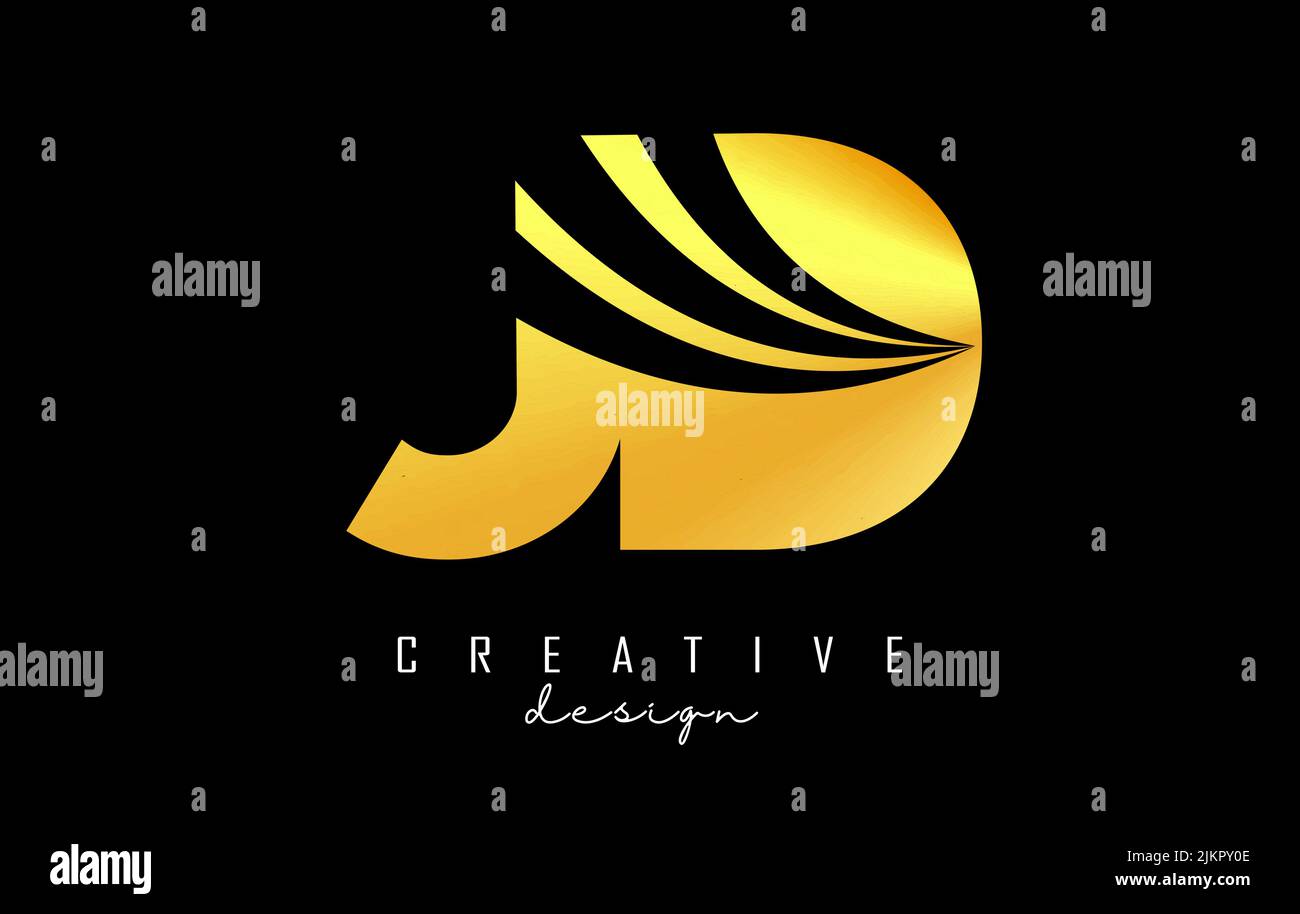 Creative golden letter JD J d logo with leading lines and road concept ...