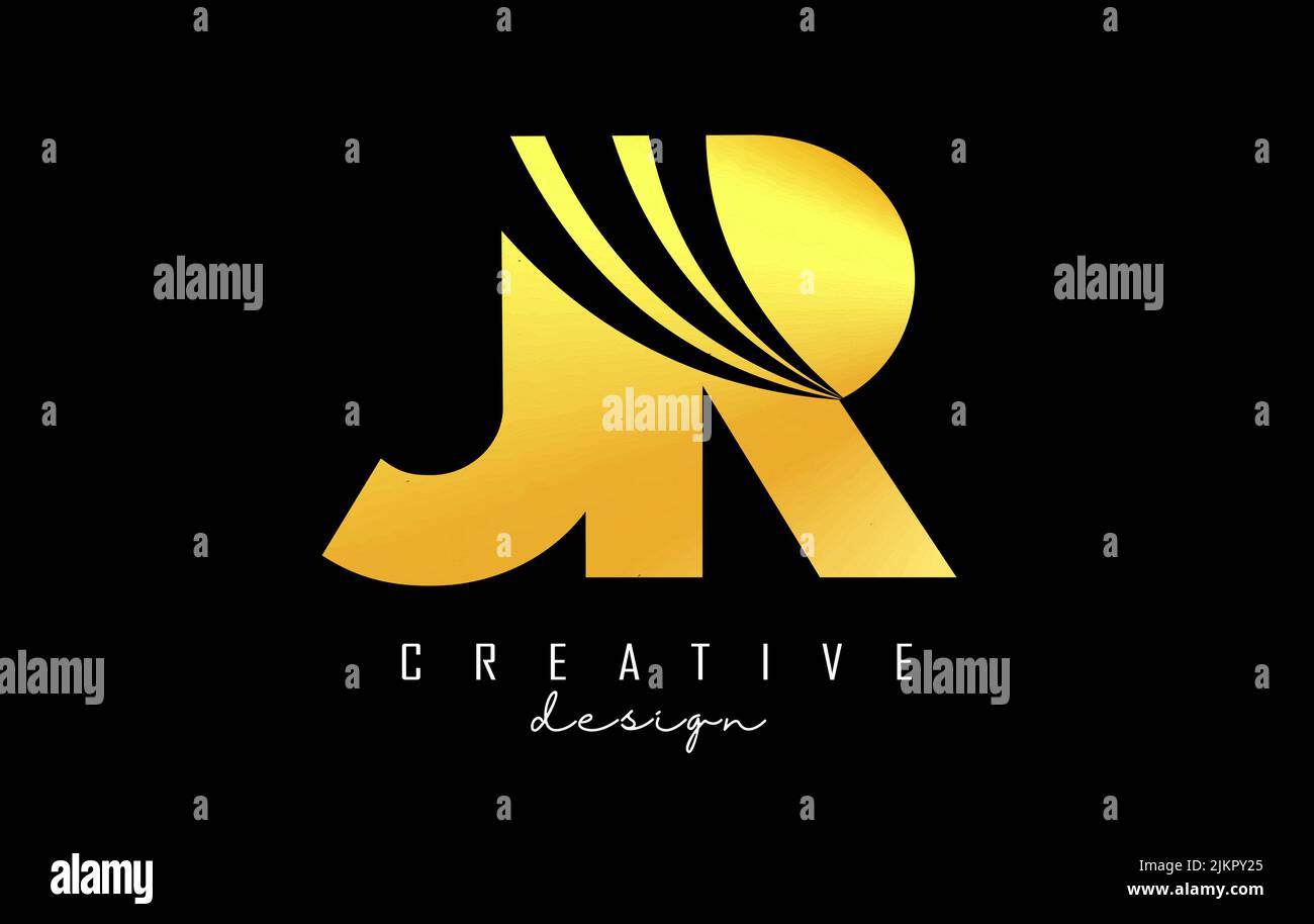 Creative golden letter JR J r logo with leading lines and road concept ...