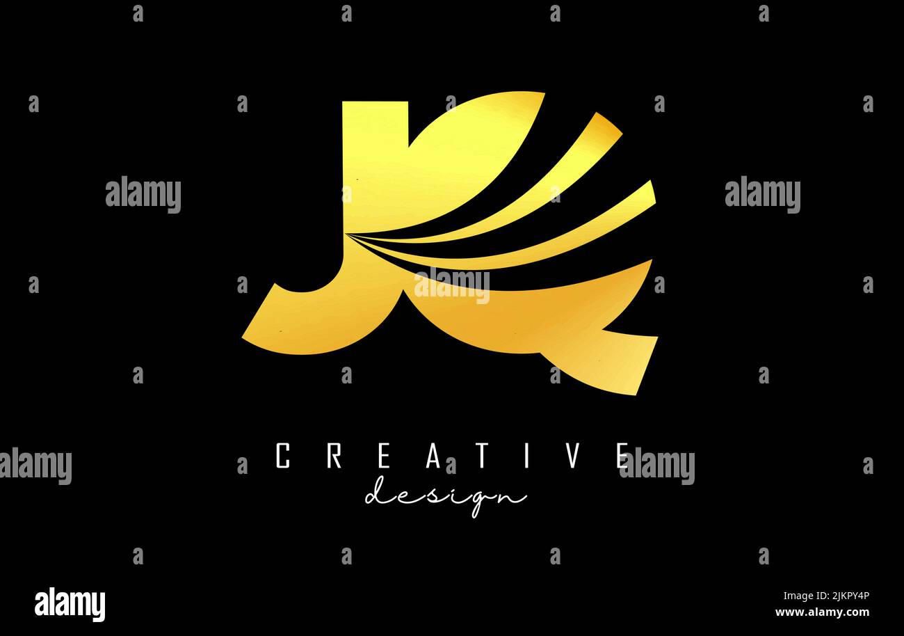 Creative golden letter JQ J q logo with leading lines and road concept ...