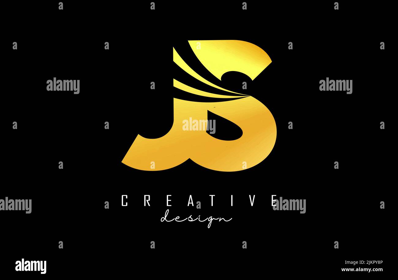 Creative golden letter JS J s logo with leading lines and road concept ...