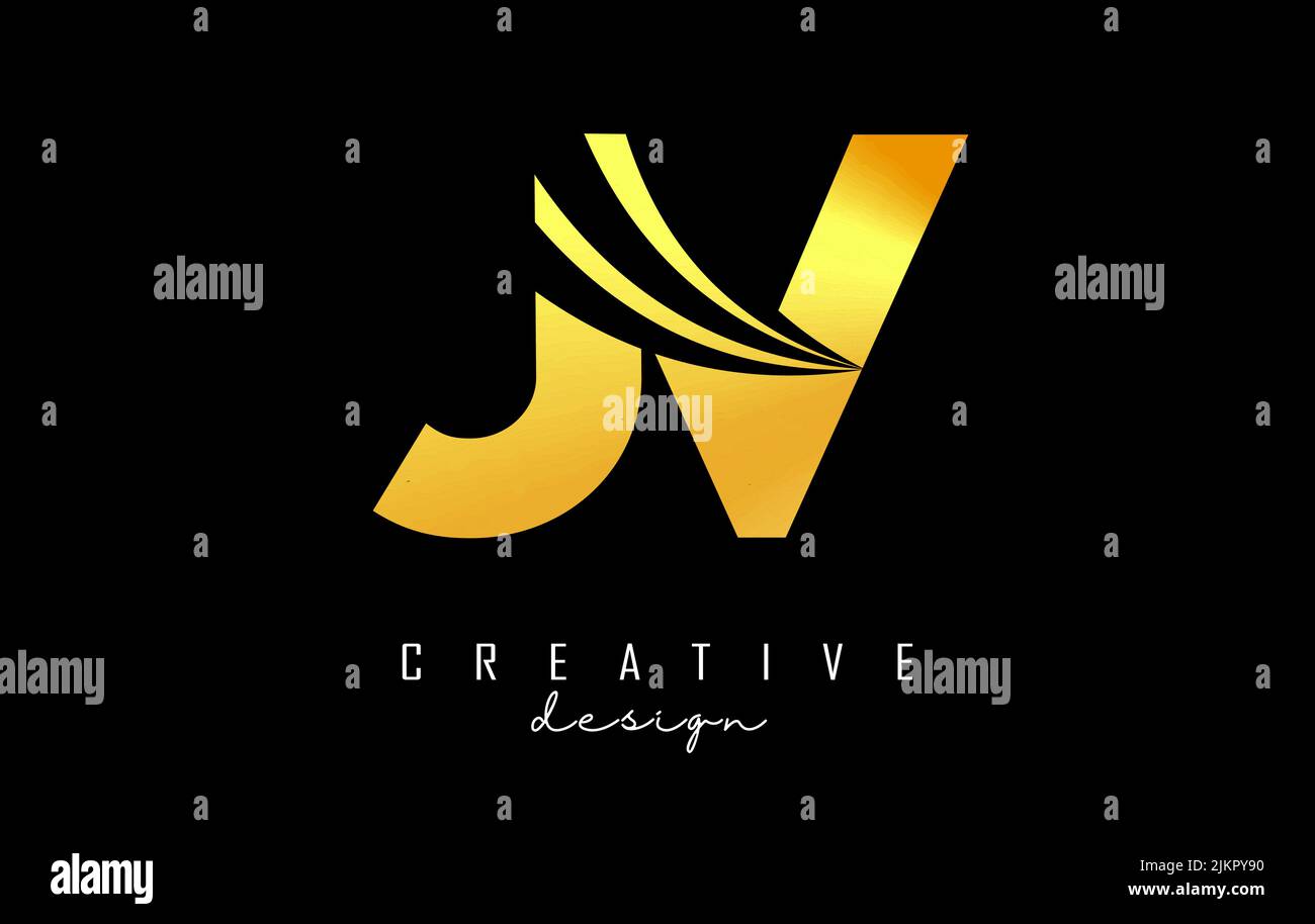 Creative golden letter JV J v logo with leading lines and road concept ...