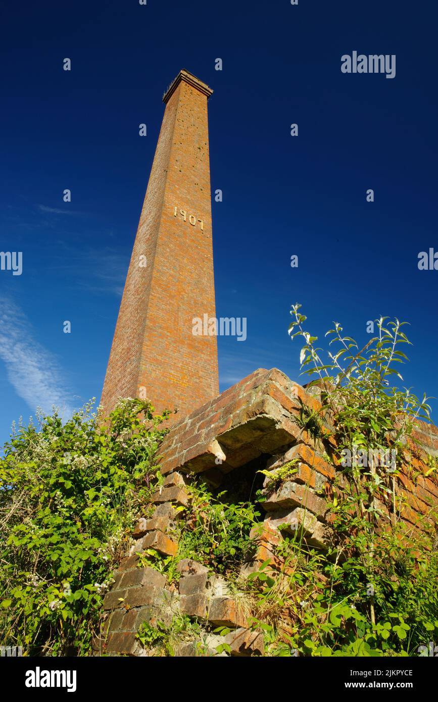 Chimney, Cemaes Bay Brickworks Ruin Afon Wygyr, Anglesey, North Wales ...
