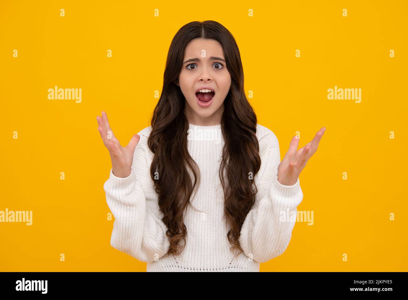 Scream and shout child. Angry teenage girl, upset and unhappy negative ...