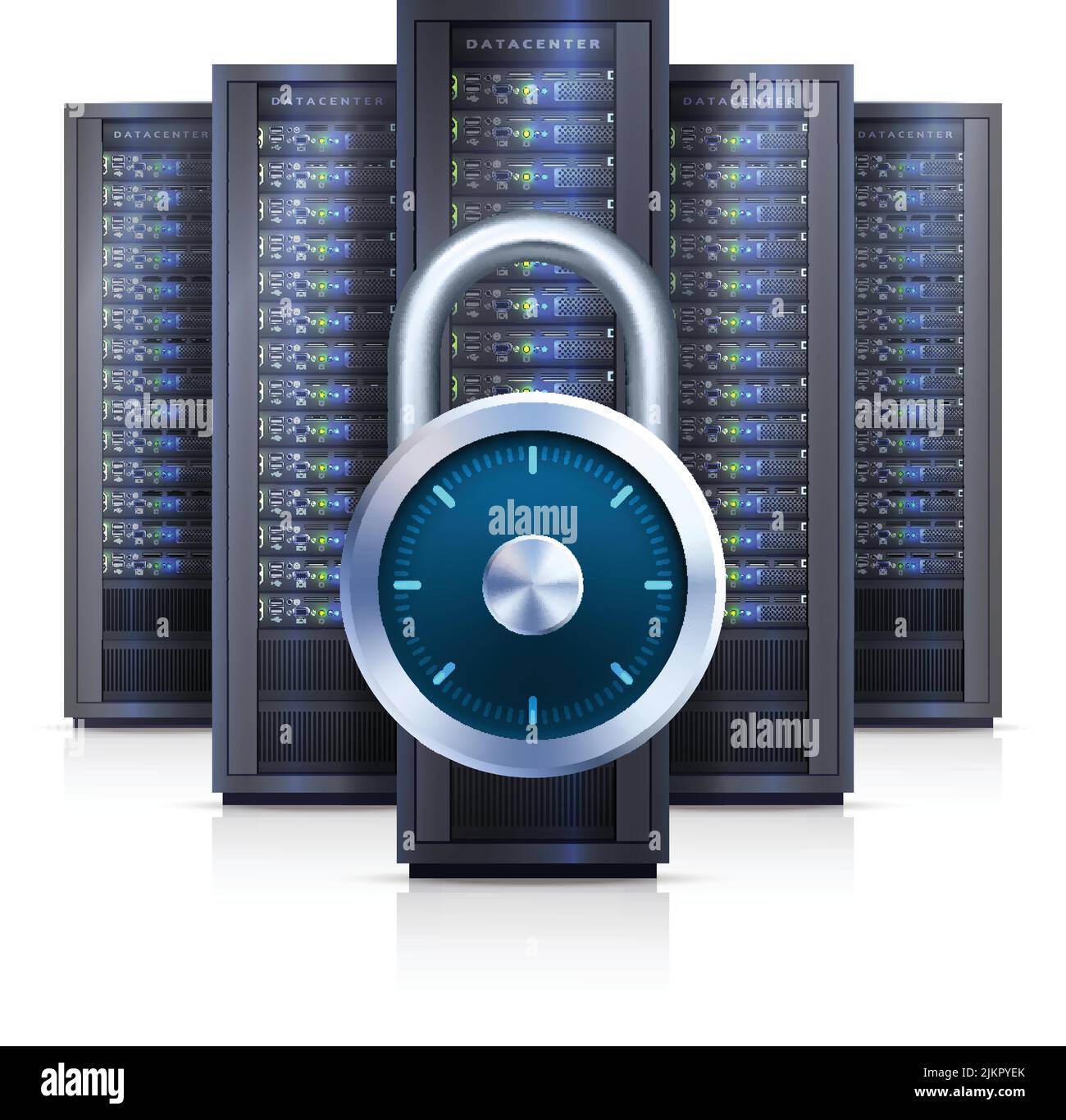 Computer server racks with security lock symbol black on white ...