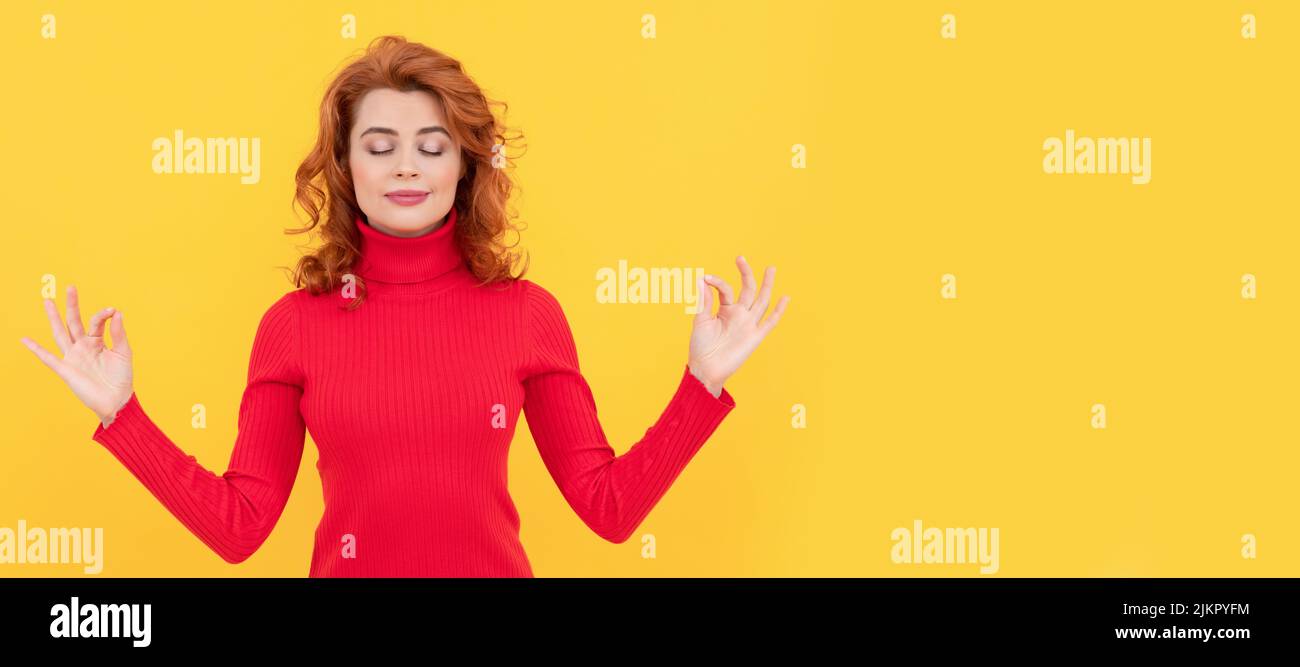 Woman isolated face portrait, banner with copy space. young redhead ...