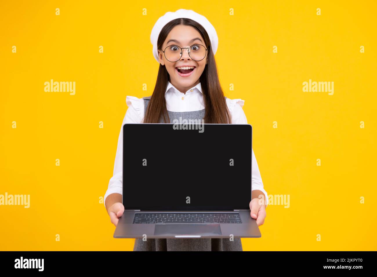 Back to school, Teenager school girl with laptop computer. Screen of ...