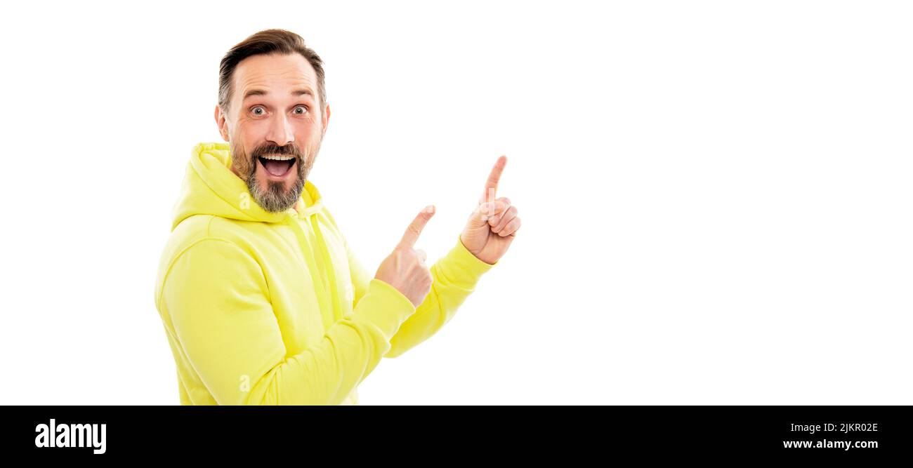 Advertising your brand. adult guy advertising. copy space. mature ...