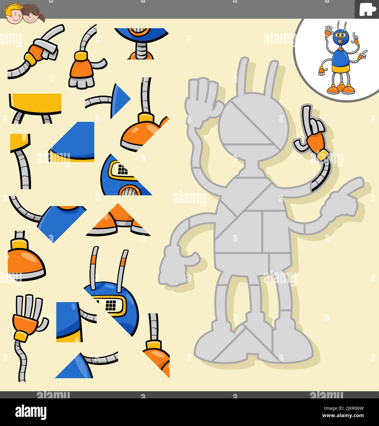 Cartoon illustration of educational jigsaw puzzle game for children ...