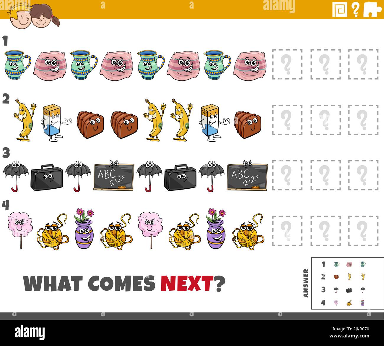 Cartoon illustration of completing the pattern educational task for ...