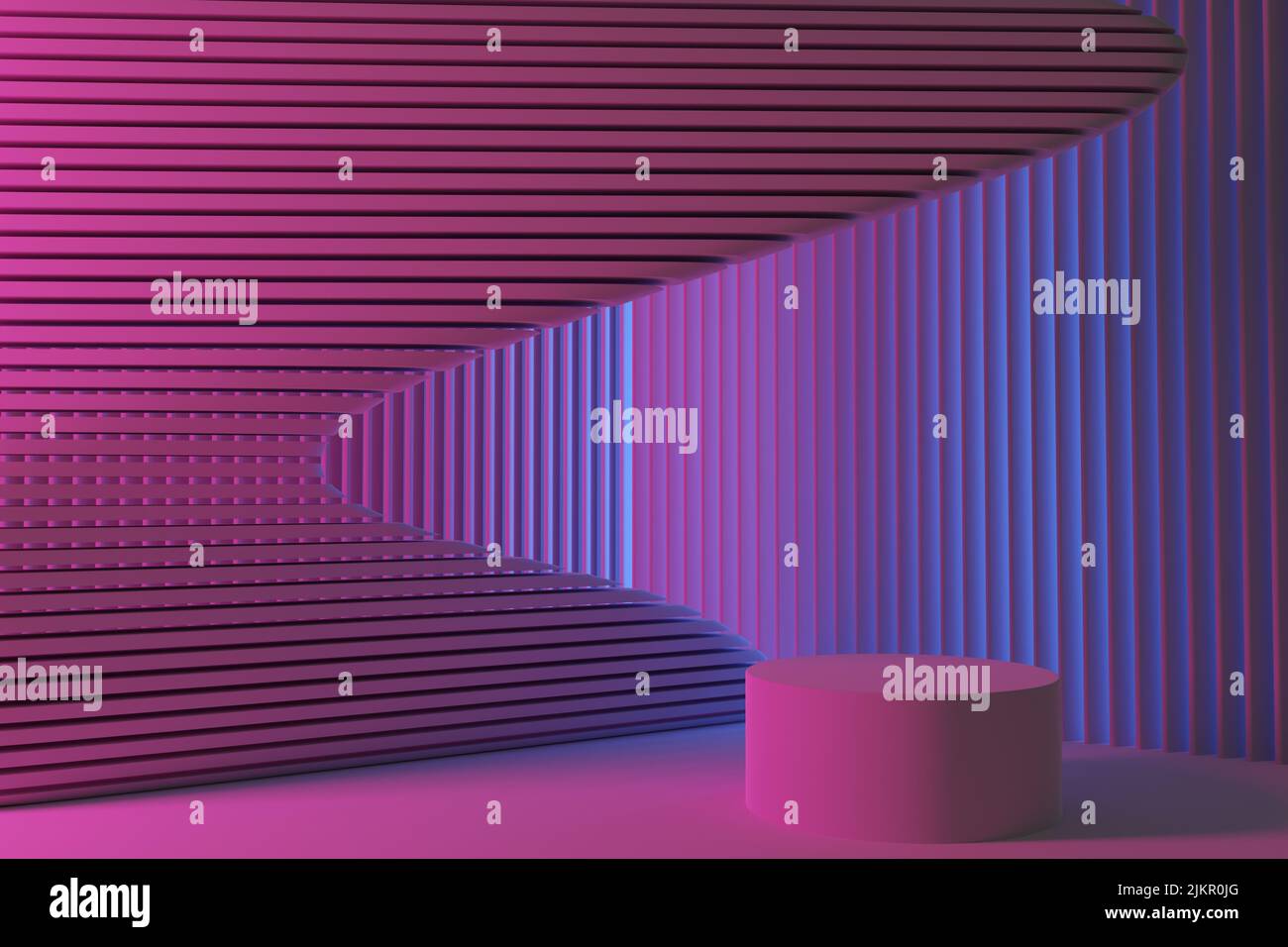 Abstract background striped geometric waveform wall with podium at ...