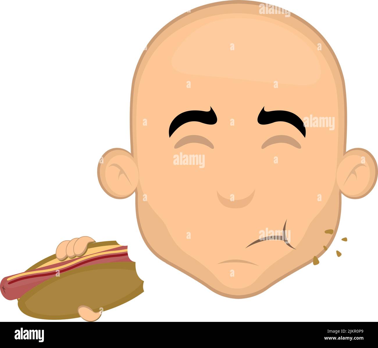 Vector illustration of the face of a cartoon bald man eating and ...