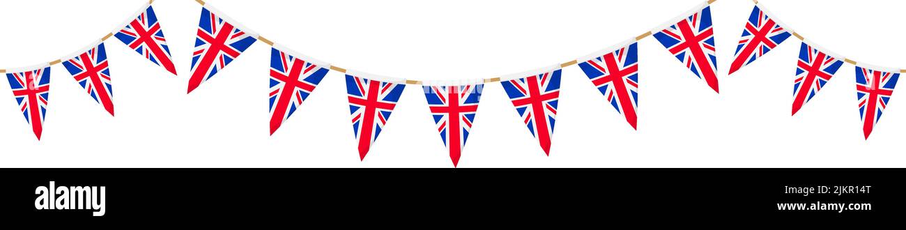 UK flag garland. Union Jack pennants chain. British party bunting ...
