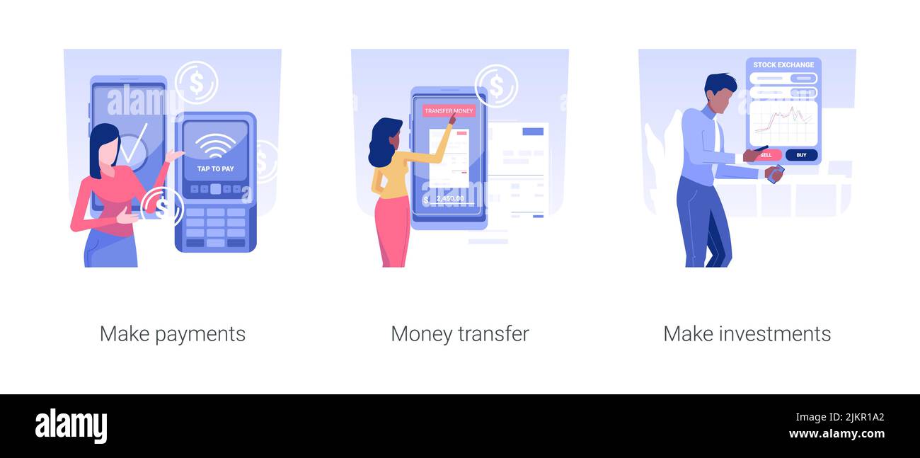 Banking app isolated concept vector illustration set. Make payments ...
