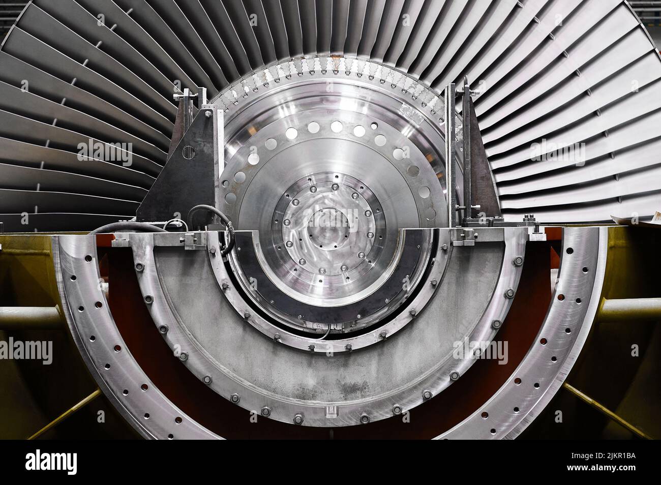 A powerful steam turbine rotor is installed in the lodgment of the ...