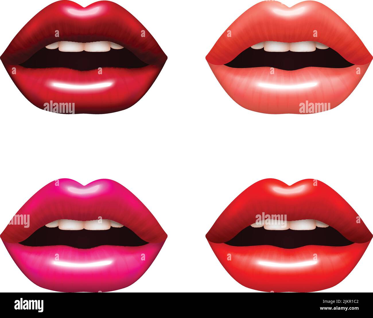 Woman lips realistic set with bright coloring isolated vector ...