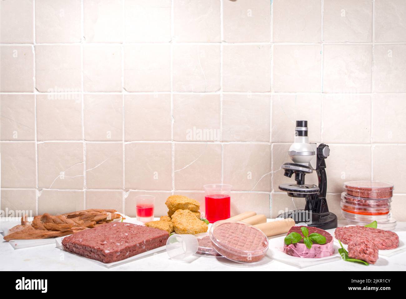 Lab grown meat alternatives concept, Various laboratory grown meat ...