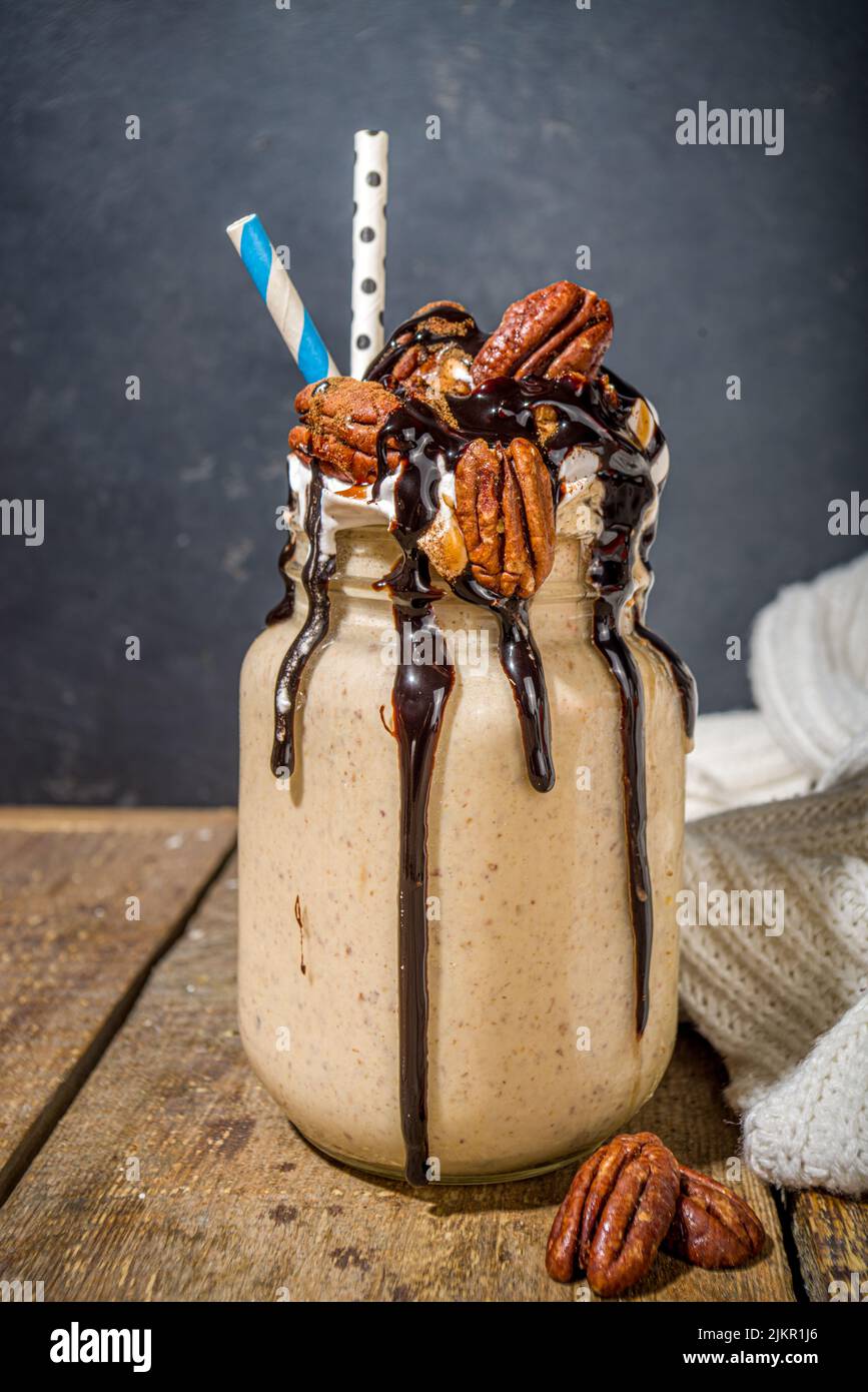 Pecan pie smoothie. Crazy shake cocktail with traditional autumn pie ...