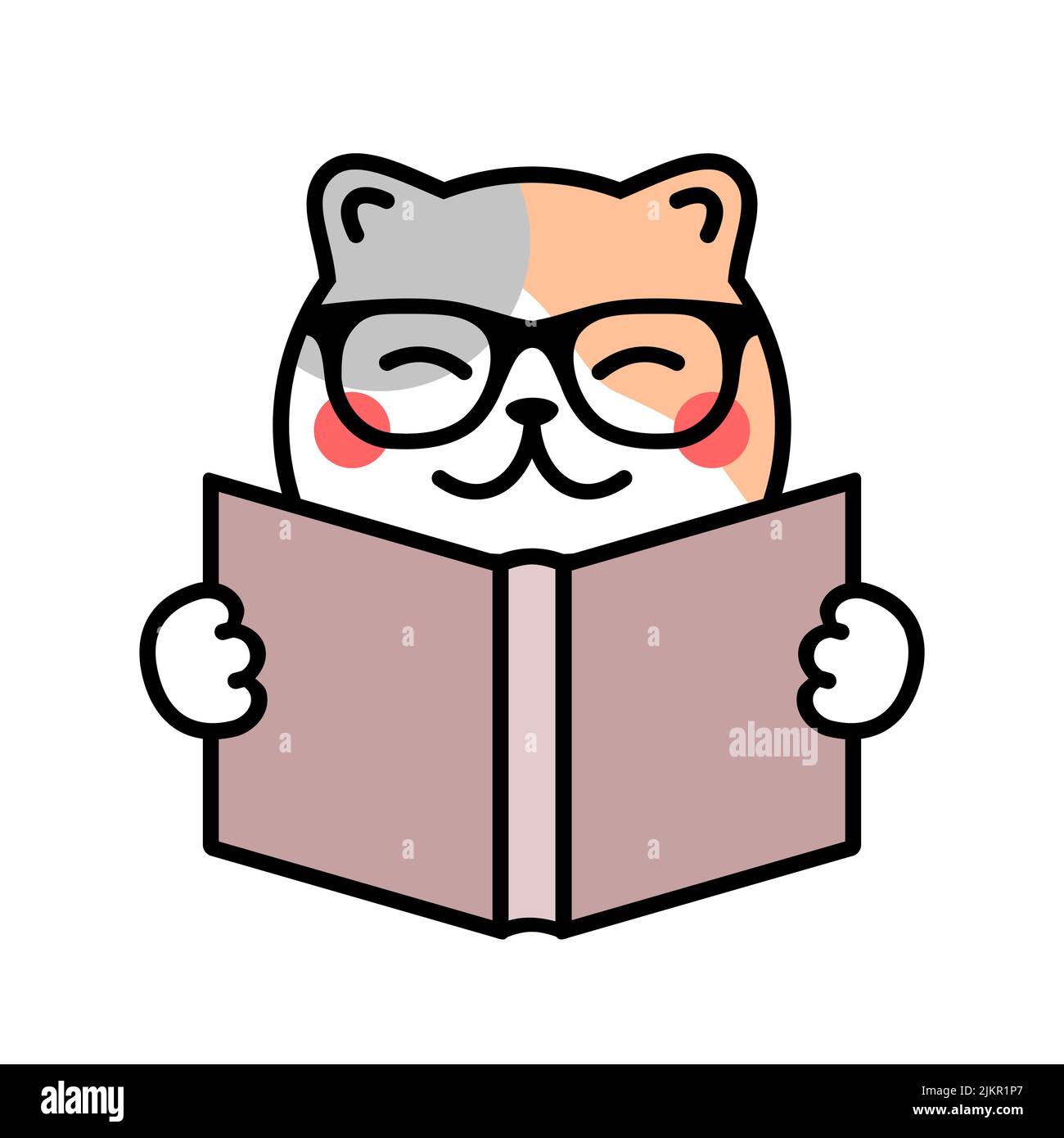 Cat reading a book. Cute kitten in glasses reads. Smart kawaii kitty ...