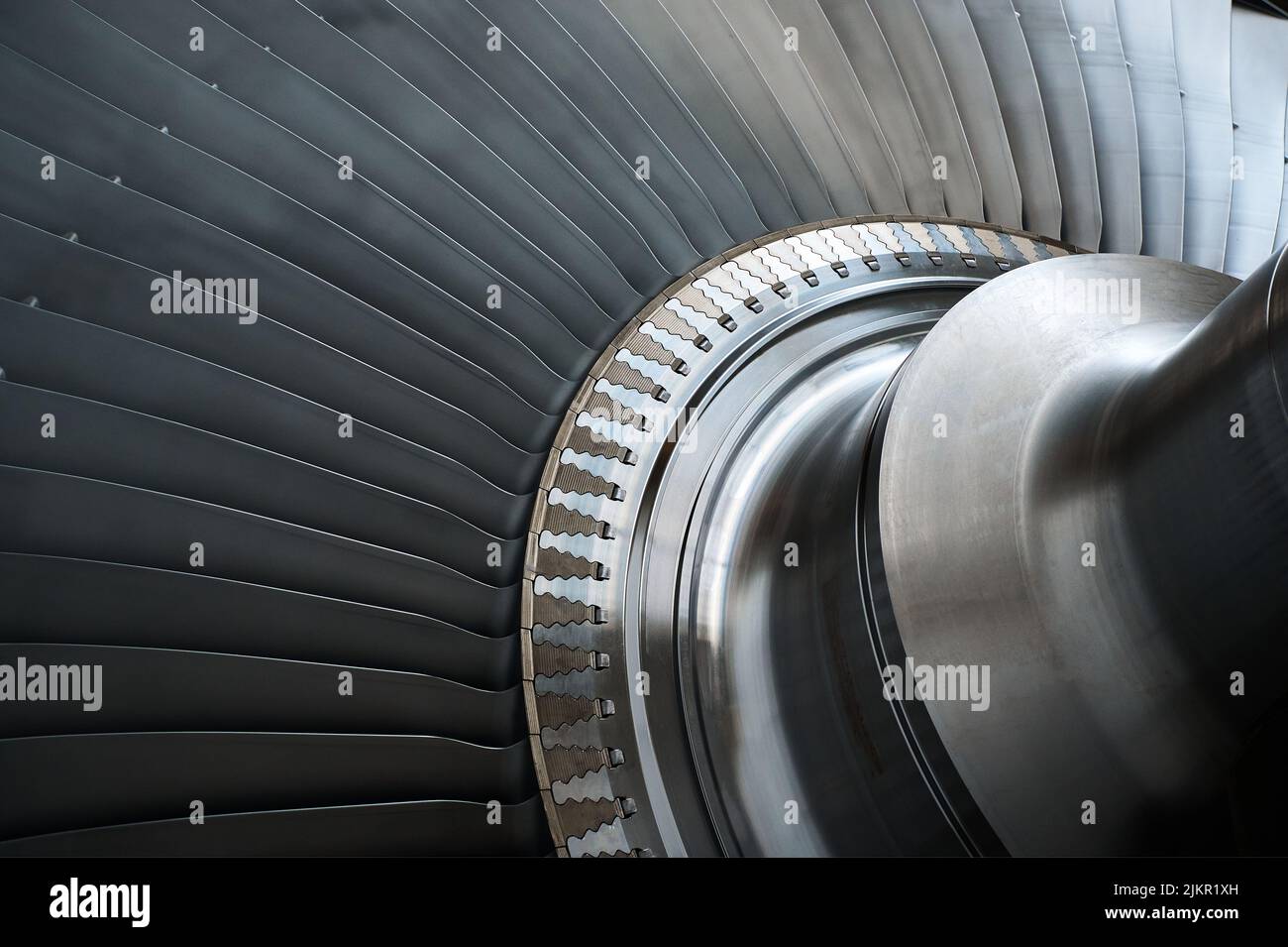 Modern rotor with long blades of powerful steam turbine Stock Photo - Alamy