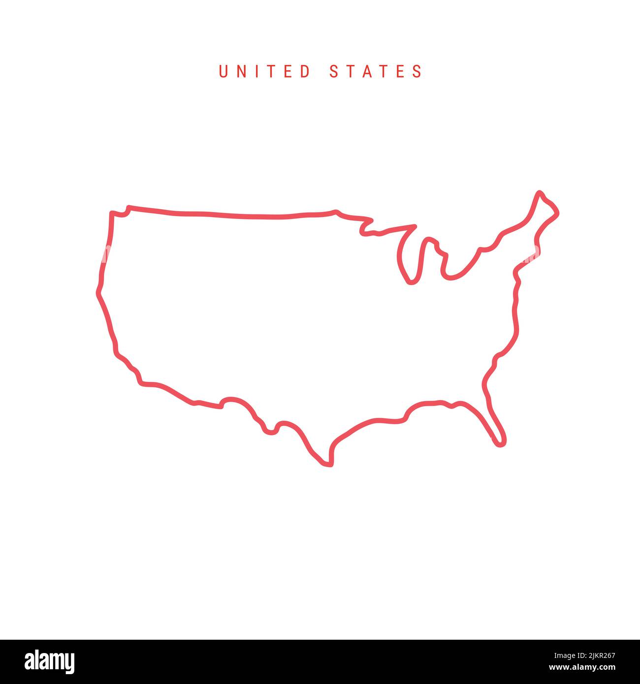 United States editable outline map. American red border. Country name ...
