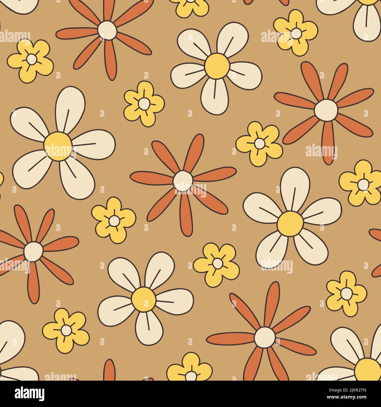 Colorful Large Scale Hand-Drawn Floral Vector Seamless Pattern. Retro ...