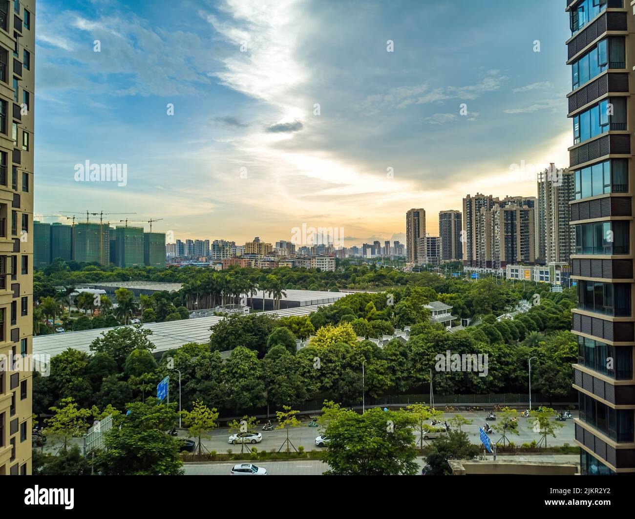 Skyscrapers and urban buildings in the evening sky and bridges hi-res ...