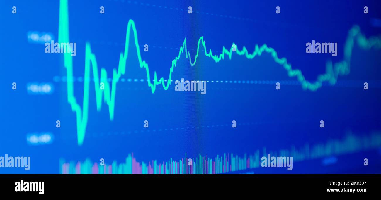 Stock market upwards chart on the screen. Selective focus.Low angle ...