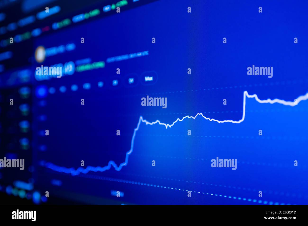 Stock market upwards chart on the screen. Selective focus.Low angle ...