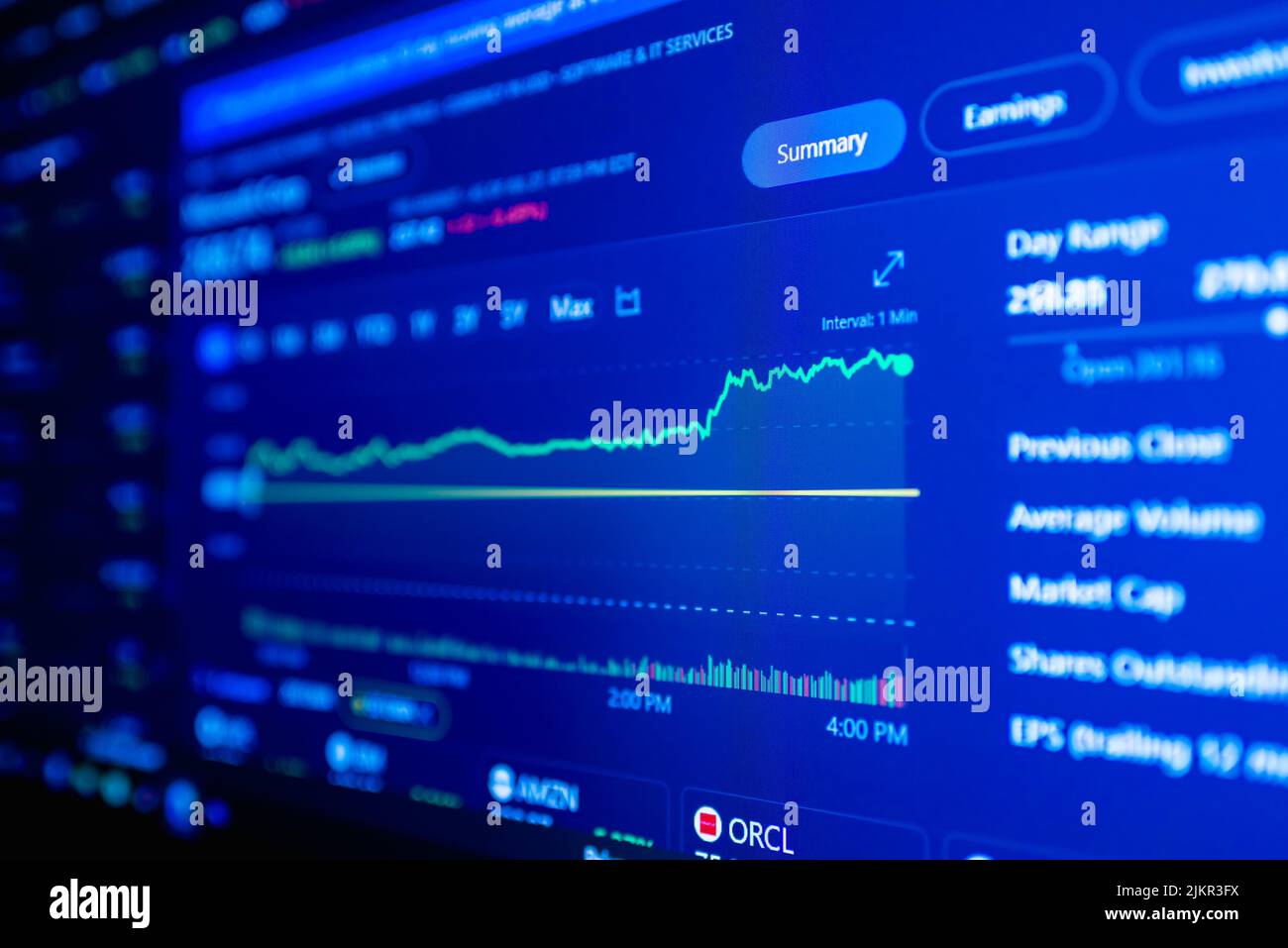 Stock market upwards chart on the screen. Selective focus.Low angle ...
