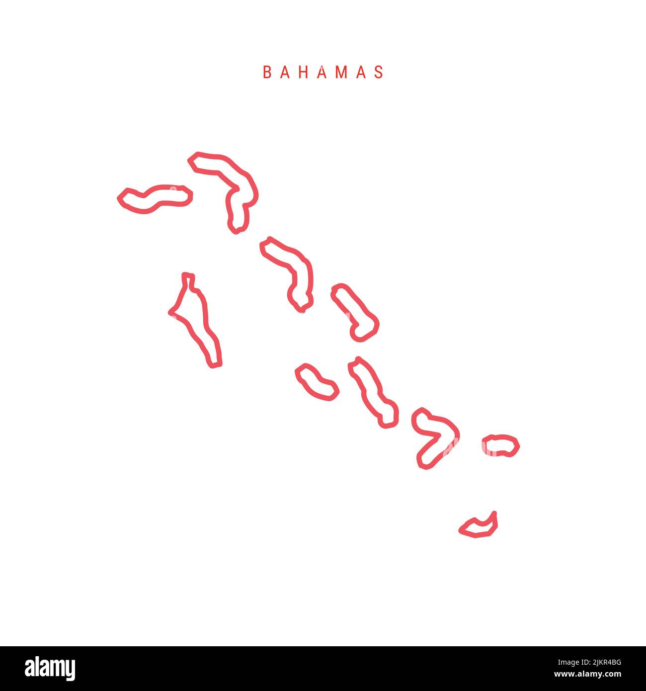 Bahamas editable outline map. Bahamian red border. Country name. Adjust ...