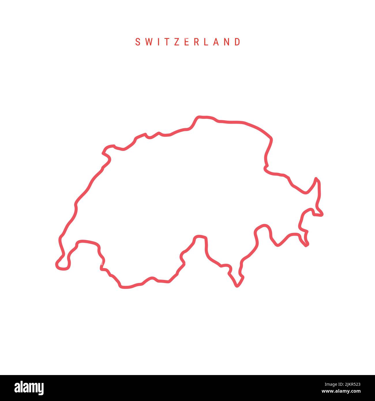 Switzerland editable outline map. Swiss red border. Country name ...