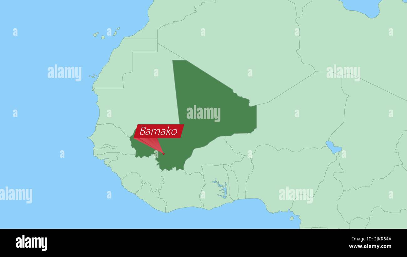 Map of Mali with pin of country capital. Mali Map with neighboring ...