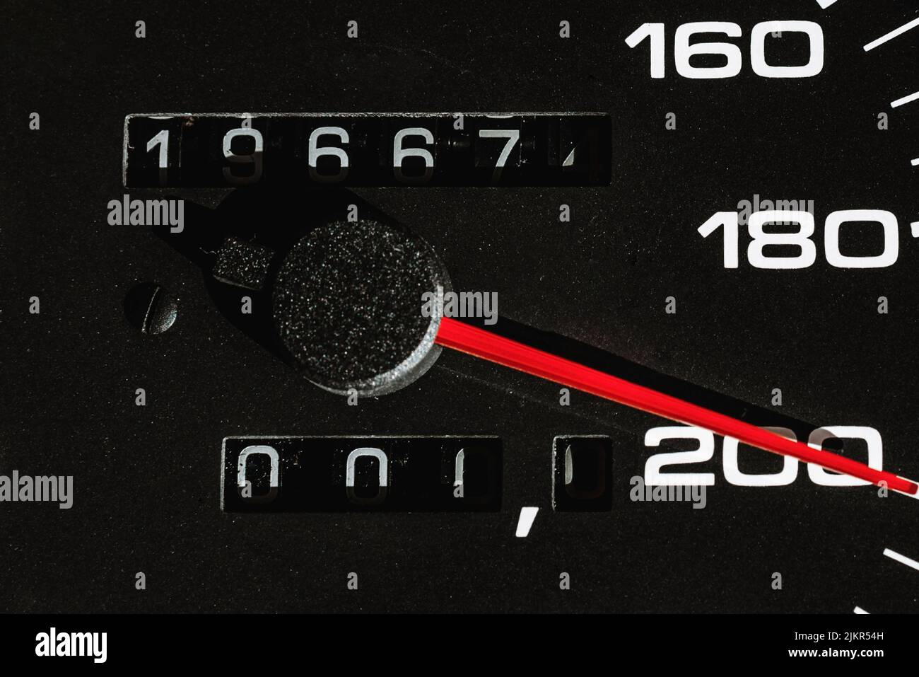 Black Car speedometer,dashboard.Red Arrow of odometer,tachometer.Close ...